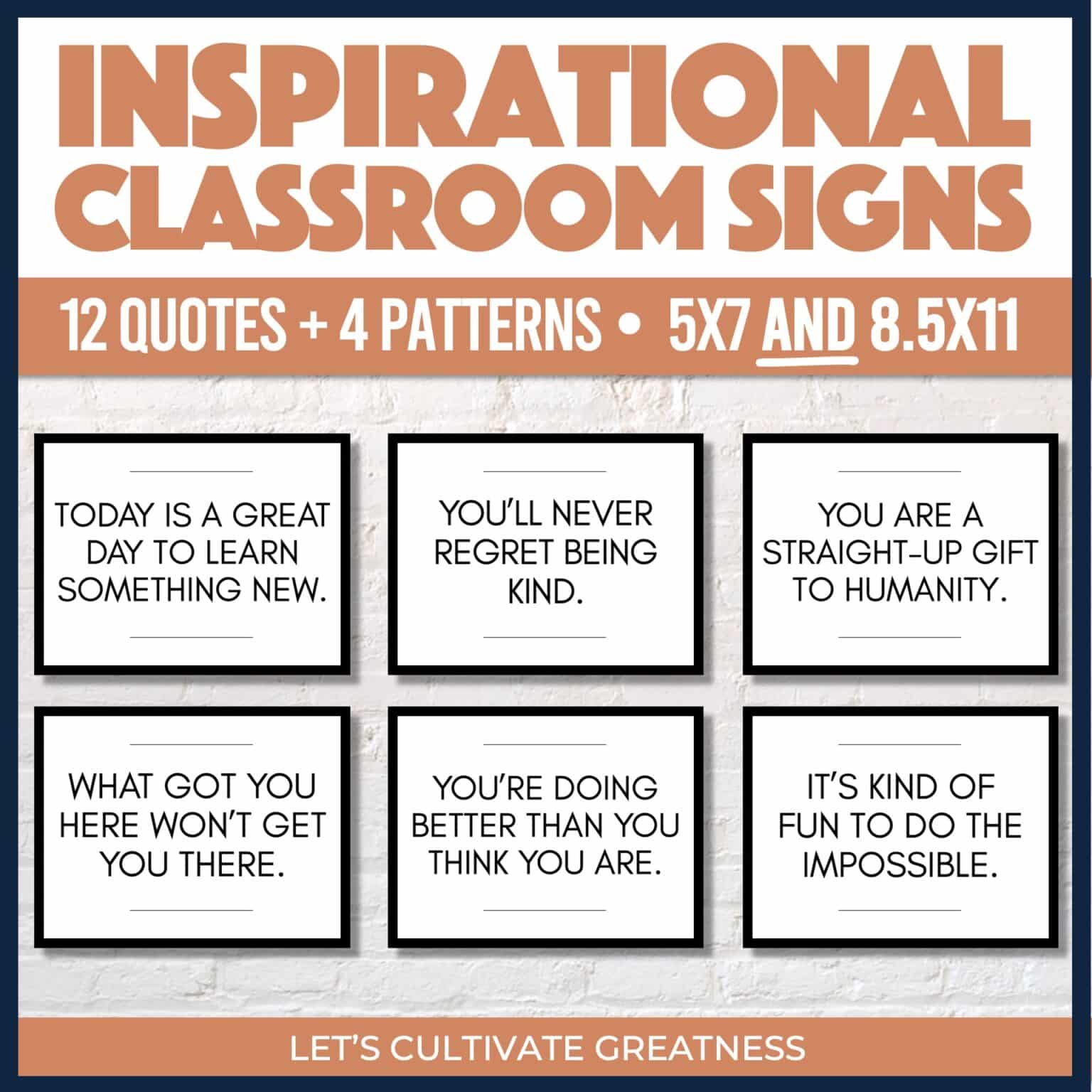 Inspirational & Motivational Classroom Signs - Let's Cultivate Greatness