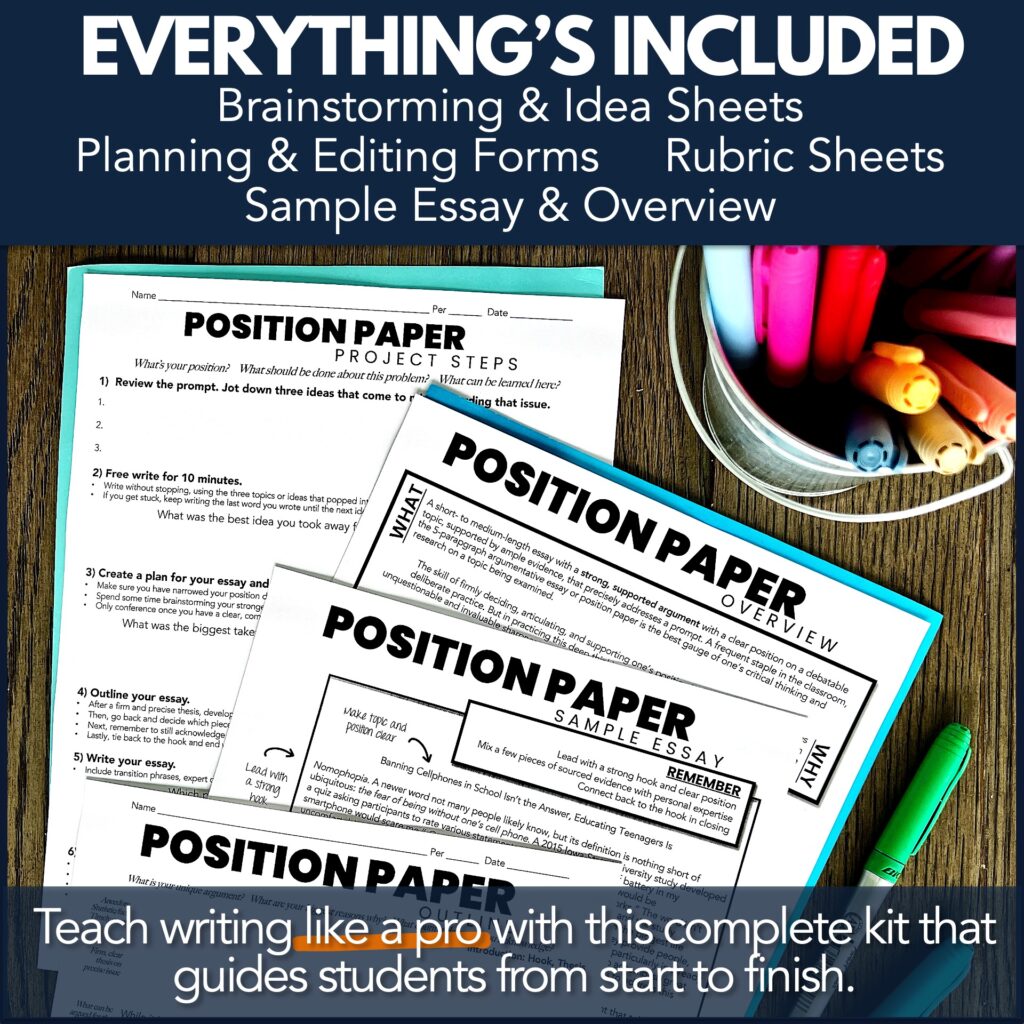 Position Paper or Argumentative 5-Paragraph Essay Kit - Let's Cultivate ...