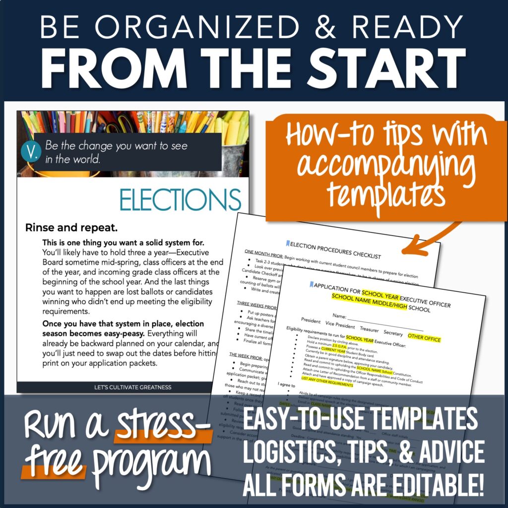Student Council Advisor Workbook & Templates - Let's Cultivate Greatness