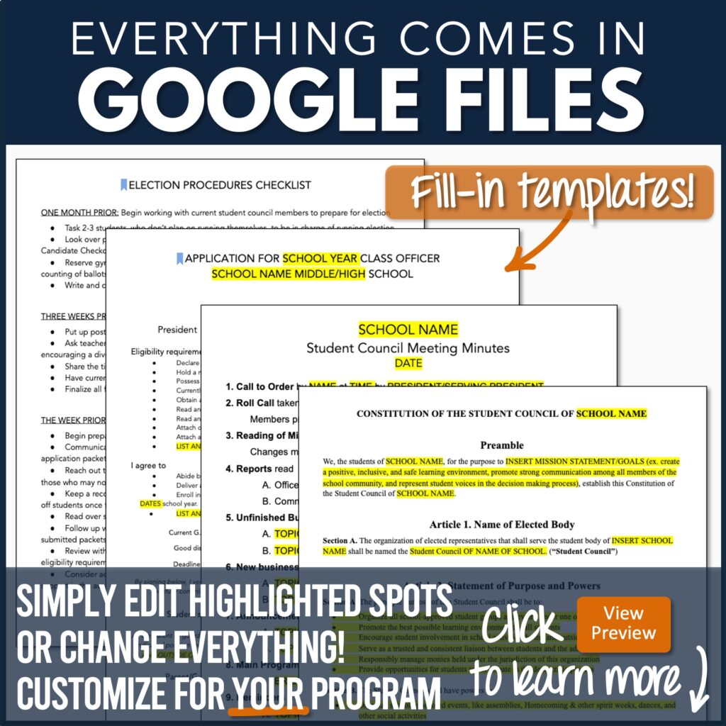 Student Council Advisor Workbook & Templates - Let's Cultivate Greatness