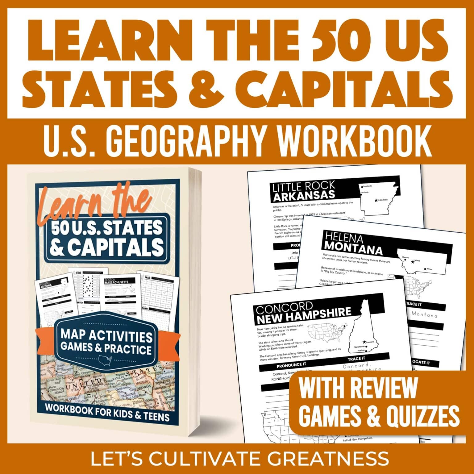 Learn the 50 U.S. States & Capitals Workbook - Let's Cultivate Greatness
